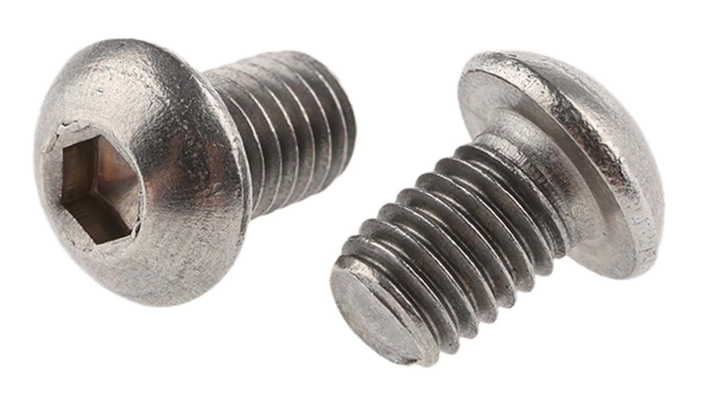 RS PRO Plain Stainless Steel Hex Socket Button Screw, ISO 7380, M8 x ...