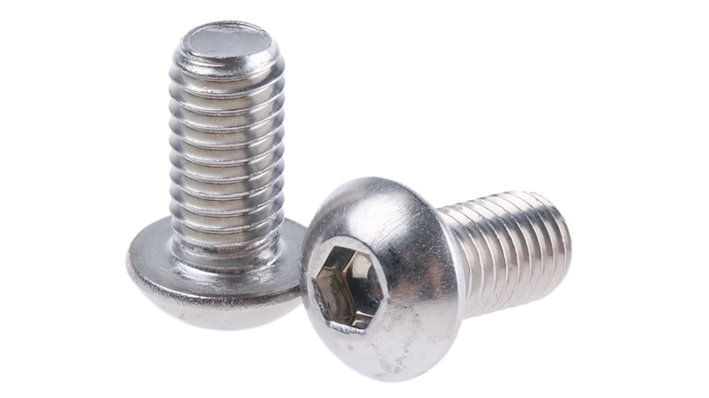 RS PRO Plain Stainless Steel Hex Socket Button Screw, ISO 7380, M8 x ...