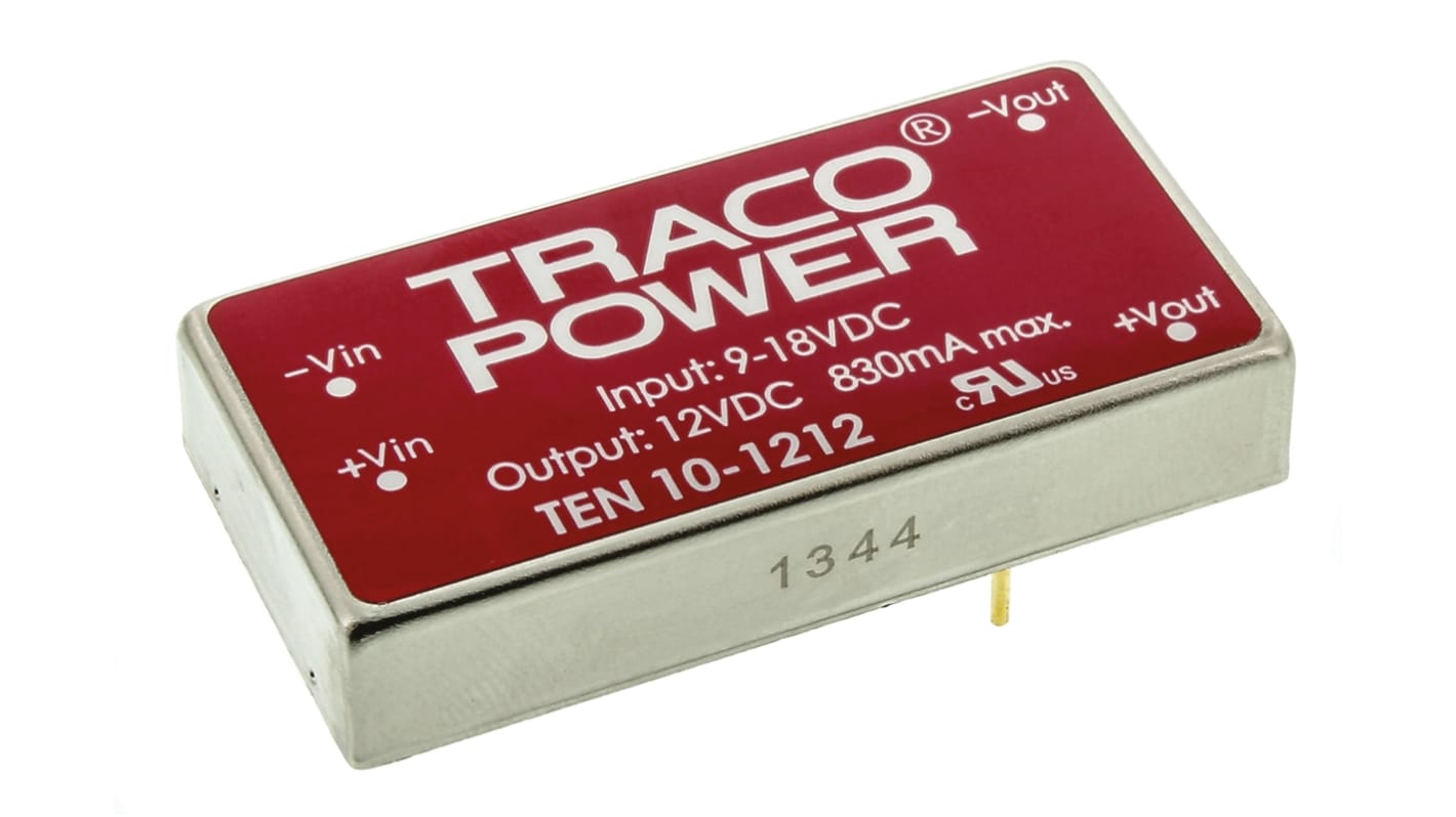 TEN 10-1212 | TRACOPOWER TEN 10 DC-DC Converter, 12V dc/ 830mA Output, 9 → 18 V dc Input, 10W ...