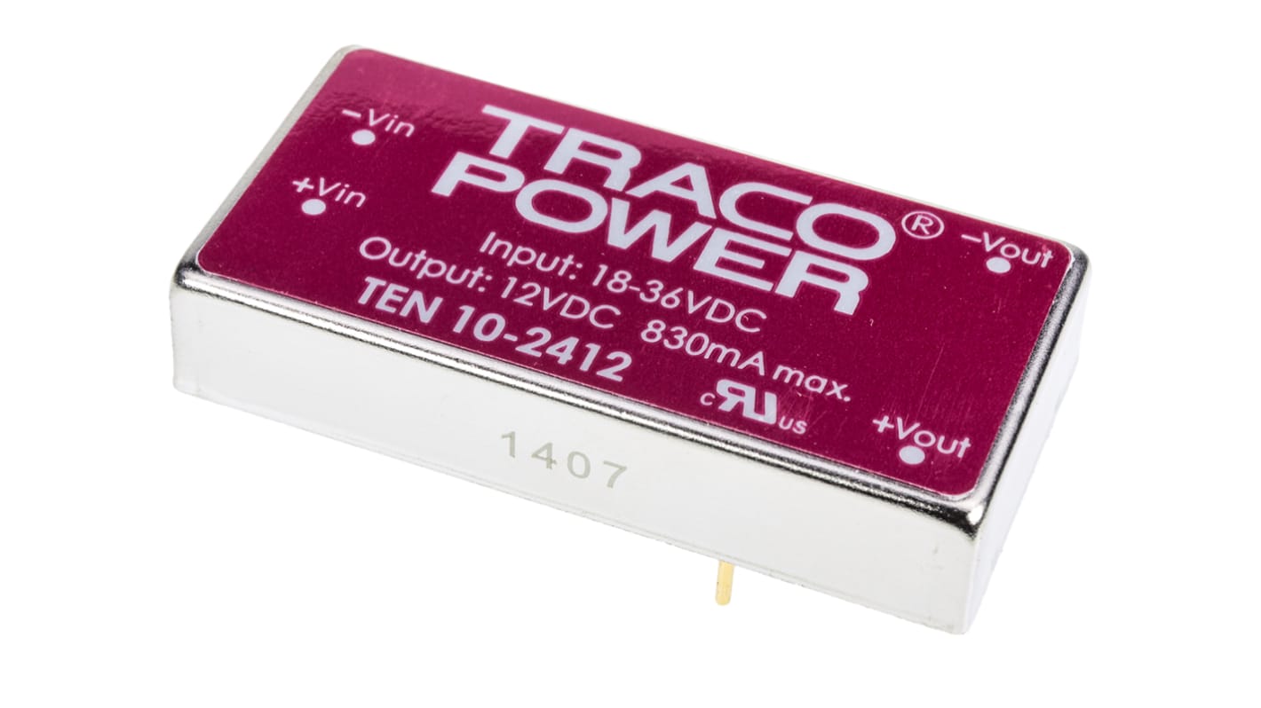 TEN 10-2412 | TRACOPOWER TEN 10 DC-DC Converter, 12V dc/ 830mA Output, 18 → 36 V dc Input, 10W ...