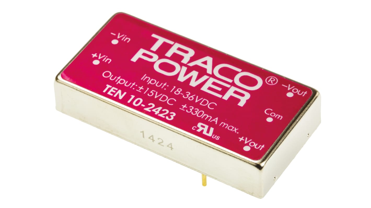 TEN 10-2423 | TRACOPOWER TEN 10 DC-DC Converter, ±15V dc/ ±330mA Output, 18 → 36 V dc Input, 10W ...