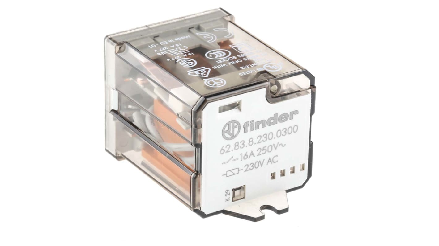 62.83.8.230.0300 | Finder Plug In Power Relay, 230V ac Coil, 16A ...