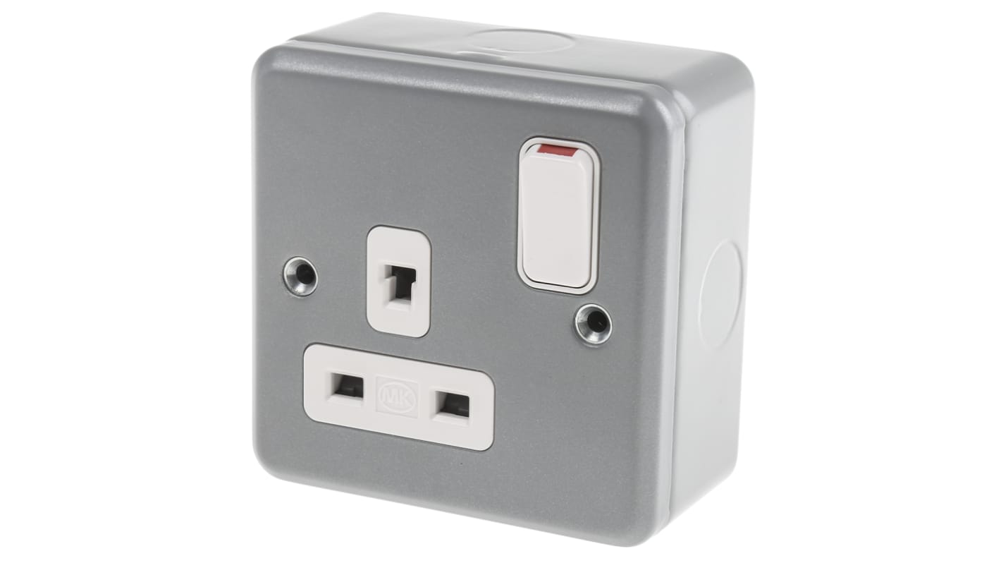 K1247-ALM | MK Electric Grey 1 Gang Plug Socket, 2 Poles, 13A, Indoor ...