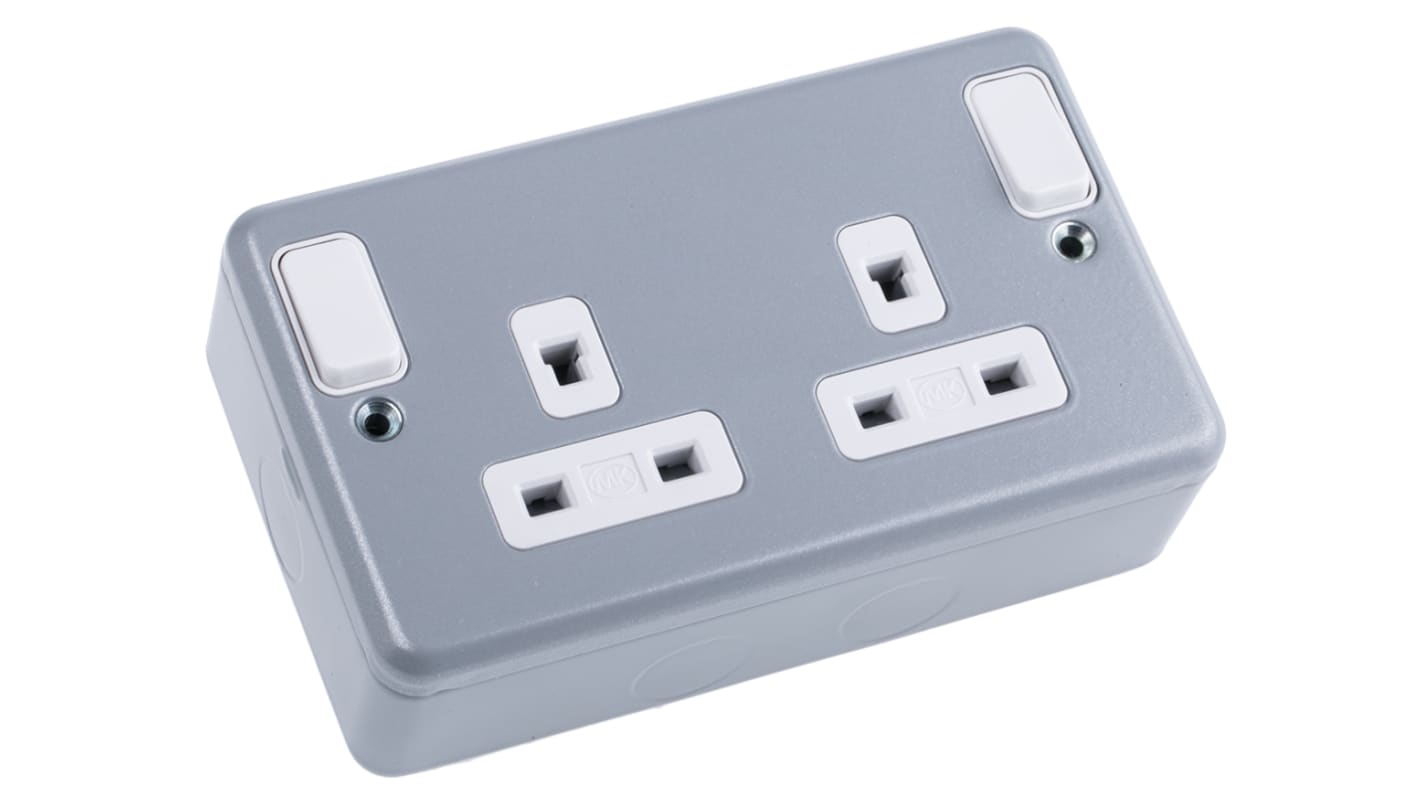 K1248-ALM | MK Electric Grey 2 Gang Plug Socket, 2 Poles, 13A, Indoor ...