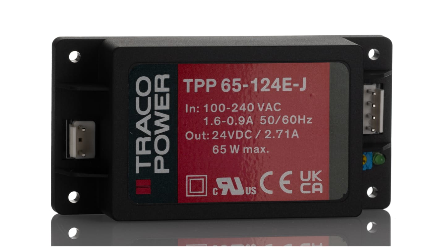TRACOPOWER Power Supply, TPP 65-124E-J, 24V dc, 2.71A, 65W, 1 Output ...