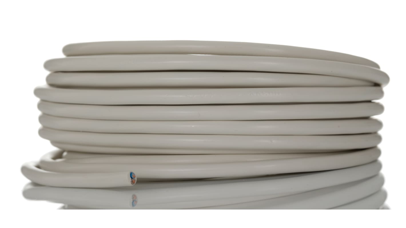 RS PRO 2 Core Power Cable, 0.75 mm², 10m, White PVC Sheath, Mains, 6 A ...