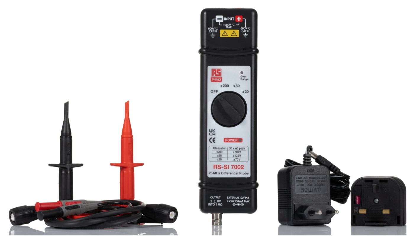 RS PRO Oscilloscope Probe, Active, Differential Type, 25MHz, 1:20, 1:50 ...