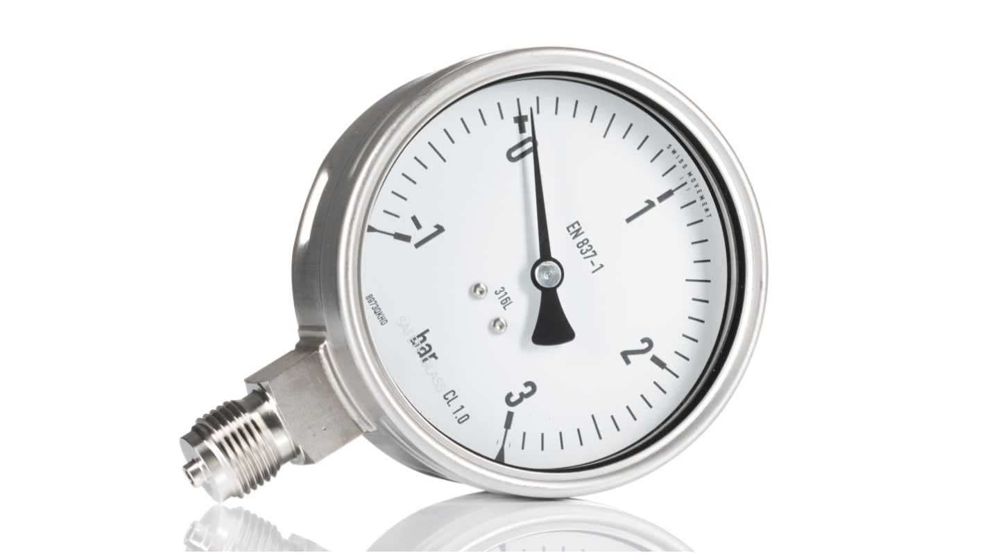 RS PRO Bottom Entry Pressure Gauge 3bar, -1bar min. | RS