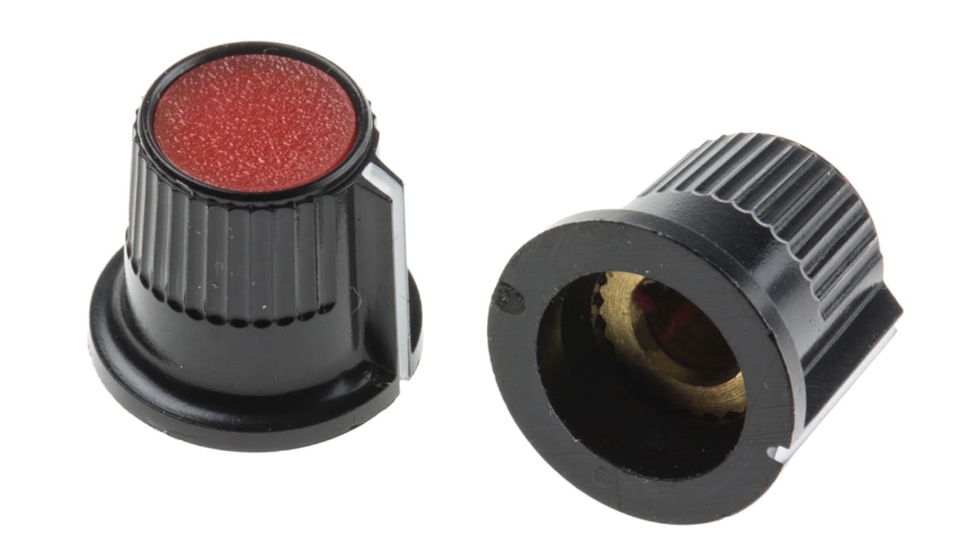 RS PRO 12mm Black, Red Potentiometer Knob for 4mm Shaft Splined | RS