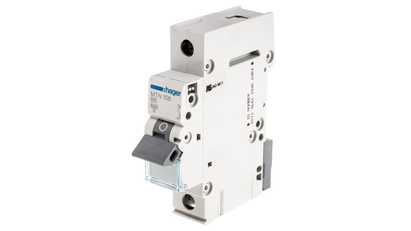 MT106 6A | Hager MCB1P, 6A Curve B | RS