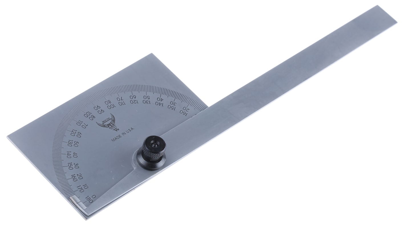PEC 180° Metric Protractor, 6 in Steel Blade | RS