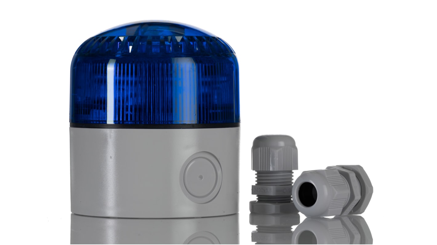 RS PRO Blue LED Beacon, 12 → 24 V ac/dc, IP65, Base Mount, 100dB at 1 ...