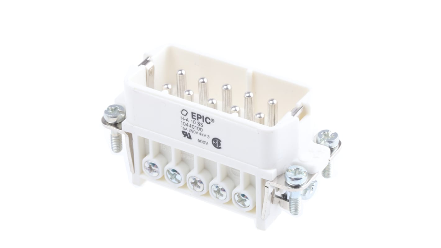 10440100 | EPIC Heavy Duty Power Connector Insert, 14A, Male, H-A Series, 10 Contacts | RS