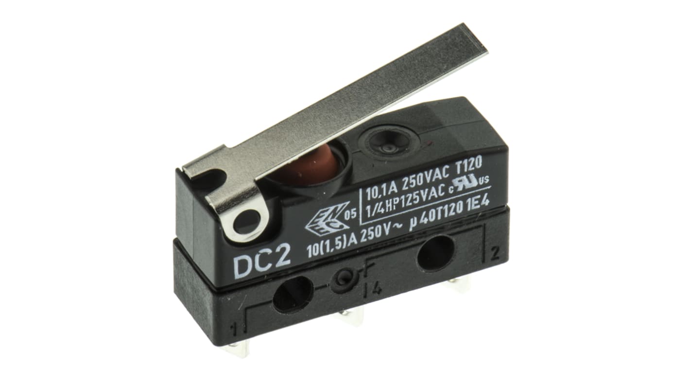 DC2C-A1LB | ZF Hinge Lever Micro Switch, Solder Terminal, 10.1 A @ 250 ...