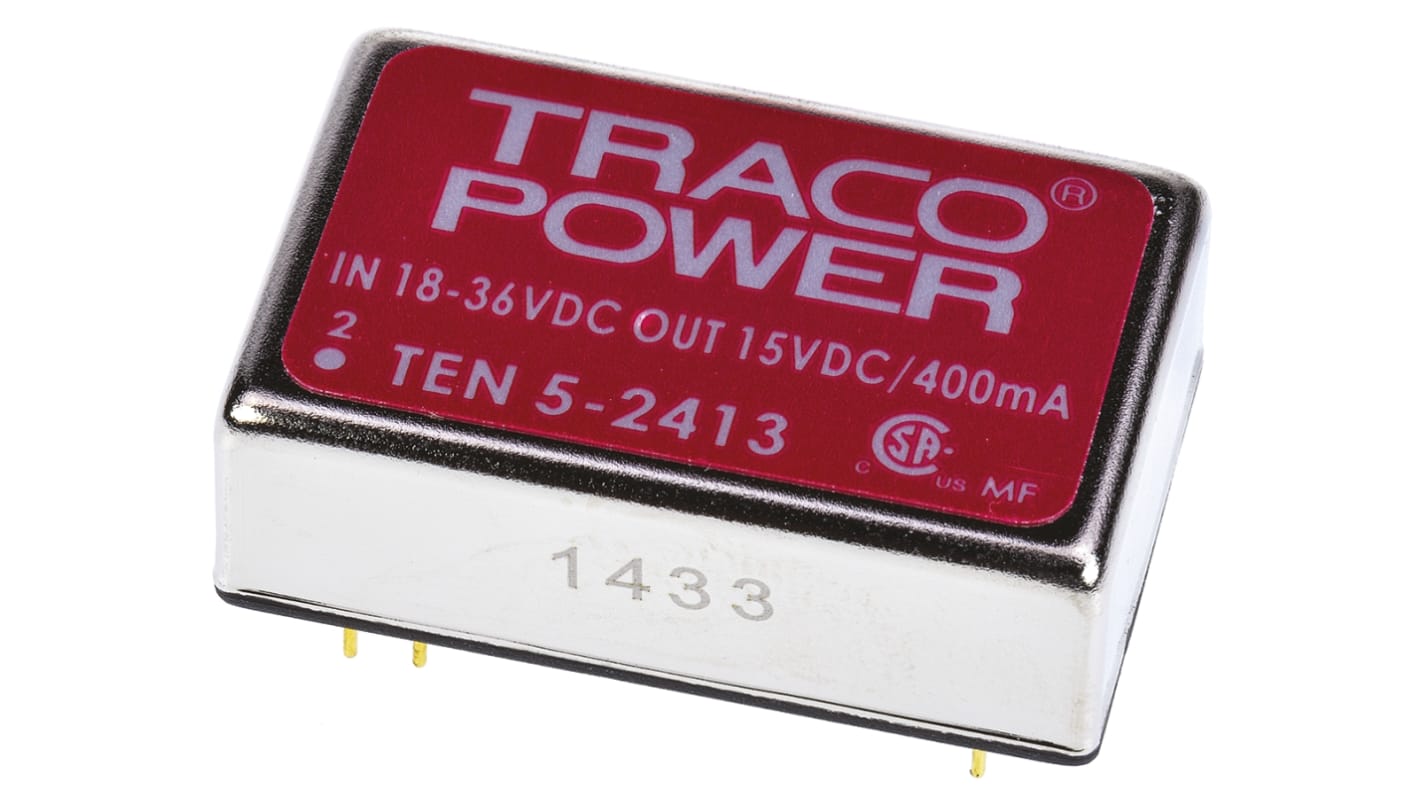 TEN 5-2413 | TRACOPOWER DC-DC Converter, 15V dc/ 400mA Output, 18 → 36 V dc Input, 6W, Through ...