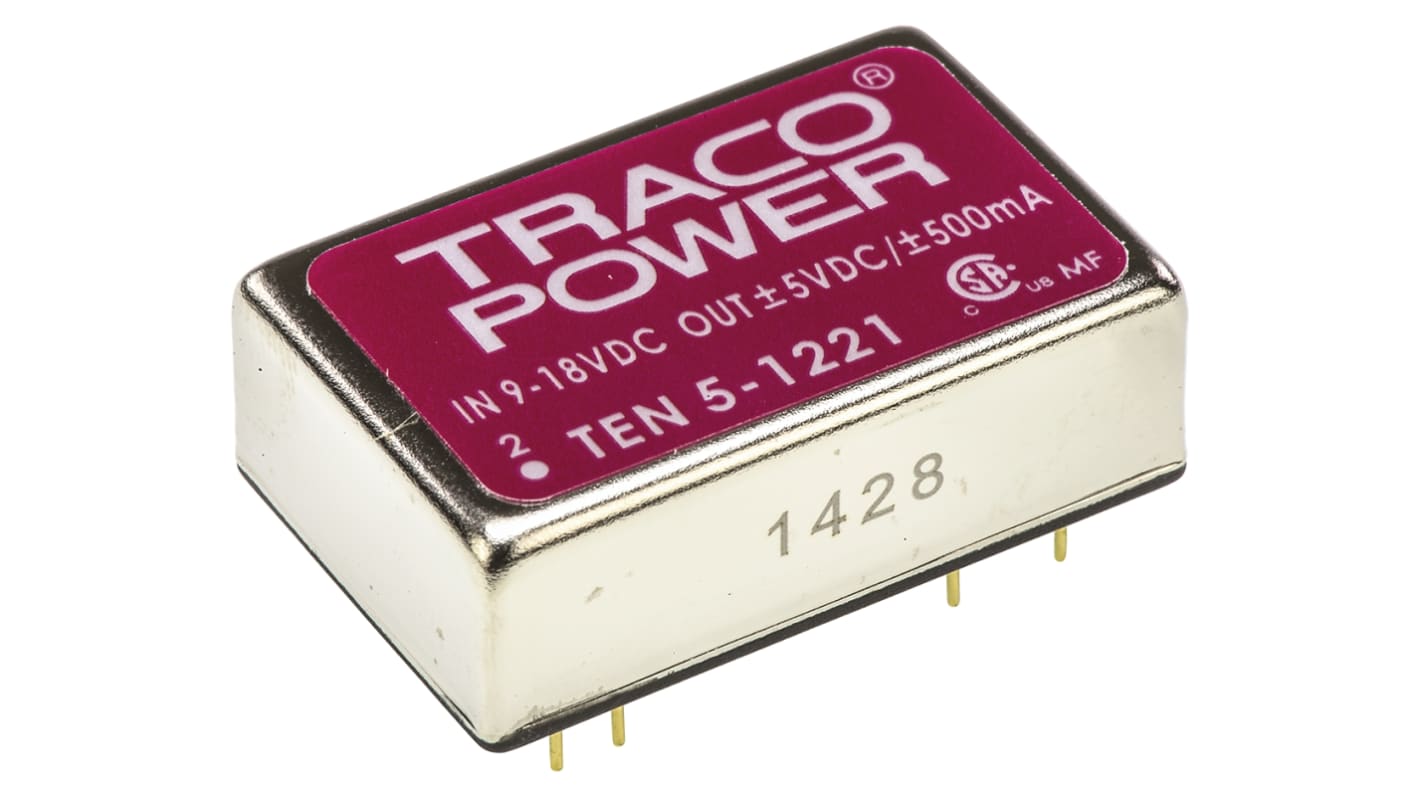 TEN 5-1221 | TRACOPOWER TEN 5 DC-DC Converter, ±5V dc/ ±500mA Output, 9 → 18 V dc Input, 6W ...