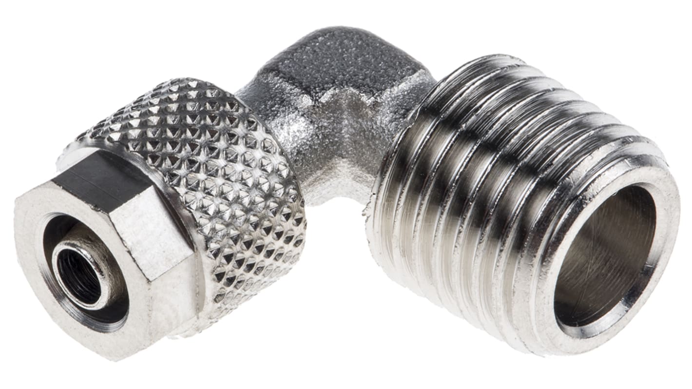 RS PRO 1100 Series Elbow Threaded Adaptor, R 1/4 Male to Push In 6 mm ...
