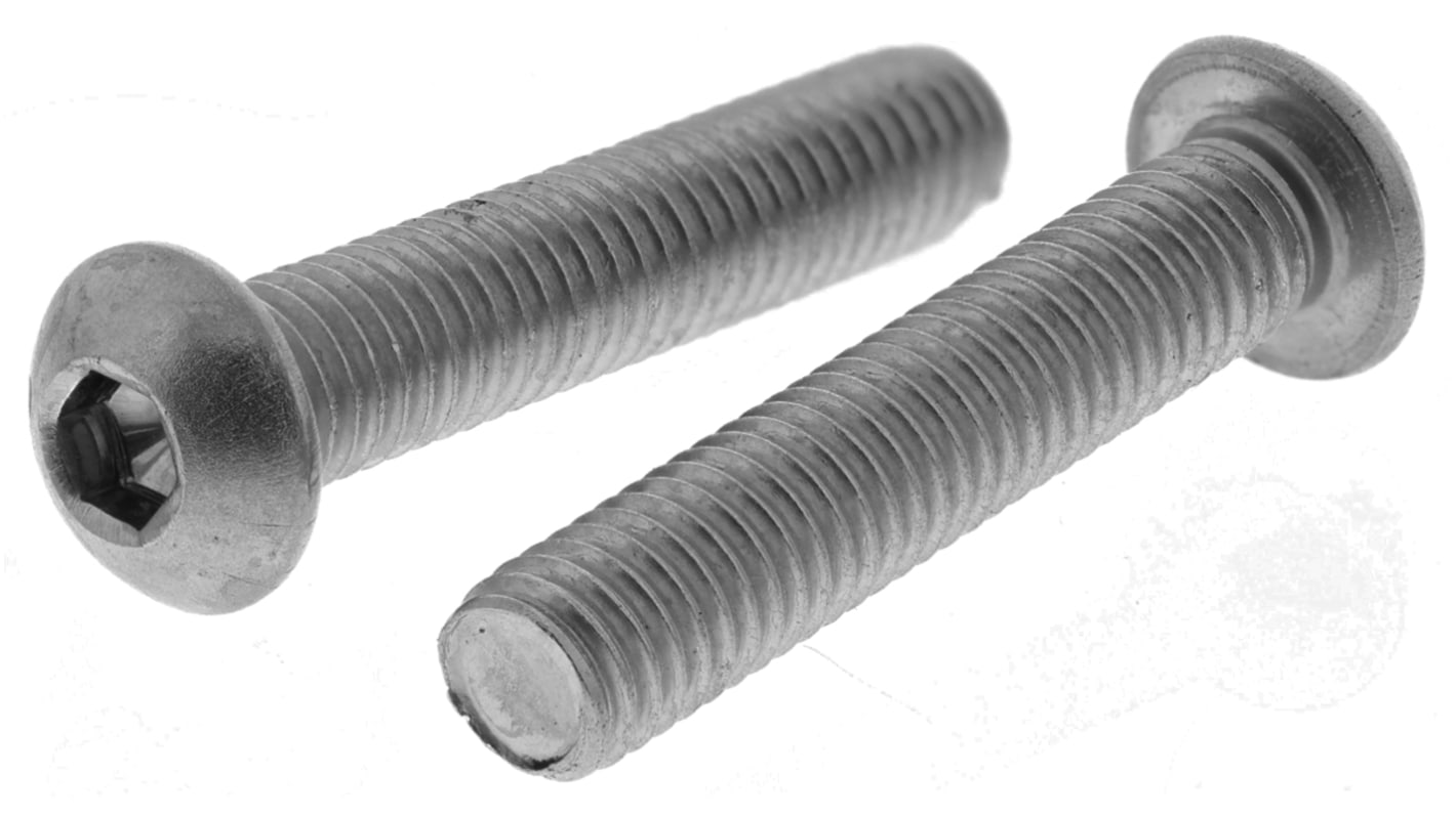 RS PRO Plain Stainless Steel Hex Socket Button Screw, ISO 7380, M8 x ...