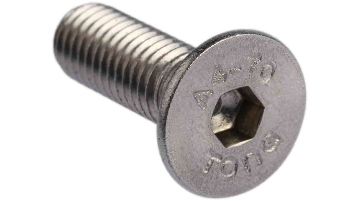 RS PRO Plain Stainless Steel Hex Socket Countersunk Screw, DIN 7991, M8 x 25mm | RS