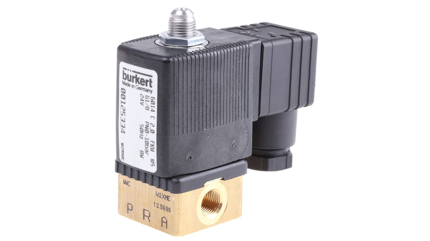 Burkert Solenoid Valve 125334, 3 port(s) , NC, 24 V ac, 1/8in | RS