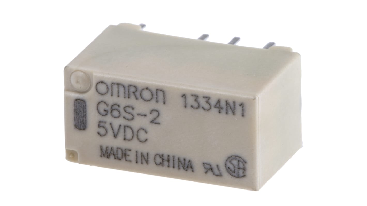 G6S-2 DC5 | Omron PCB Mount Signal Relay, 5V dc Coil, 2A Switching Current, DPDT | RS