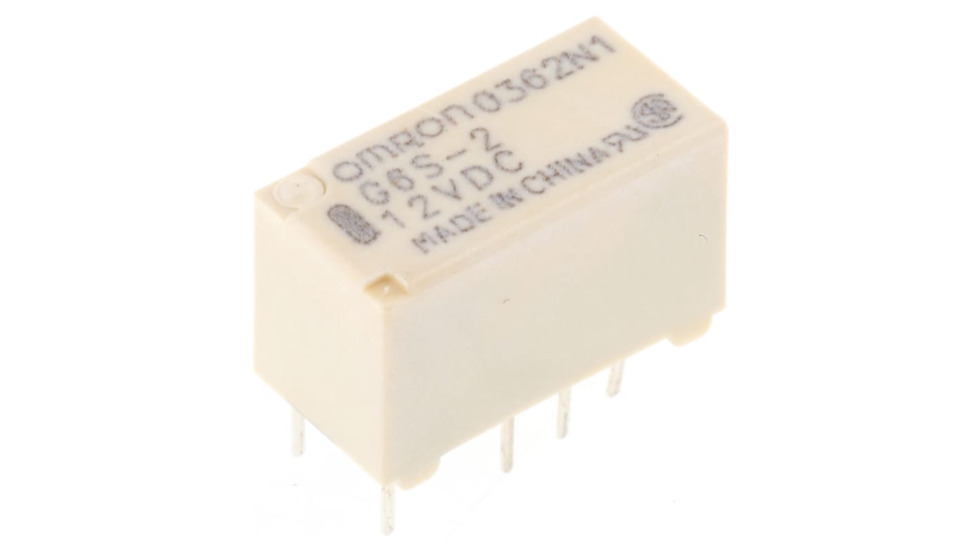 G6S-2 DC12 | Omron 信号继电器, HFD4系列, 12V 直流, 2A, 双刀双掷, PCB（印刷电路板）安装式, 用于信号 | RS