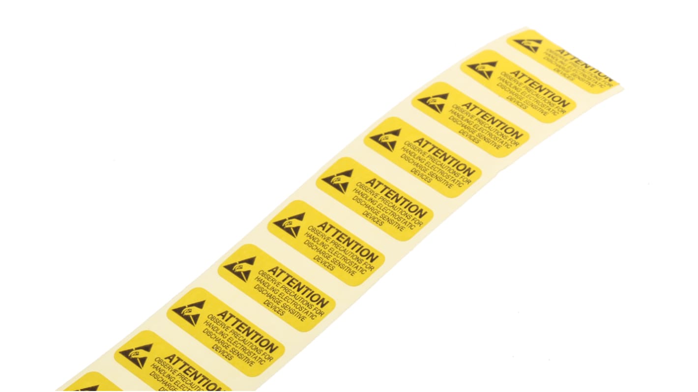 RS PRO Yellow Paper ESD Label, Attention-Text 25 mm x 10mm | RS