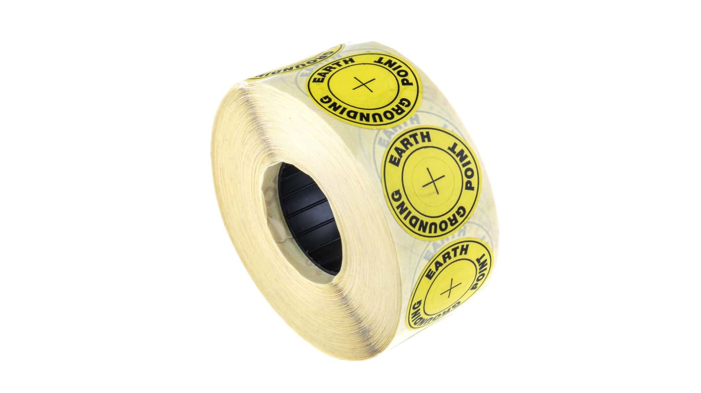 RS PRO Yellow Vinyl ESD Label, Earth Ground Point-Text 36mm | RS
