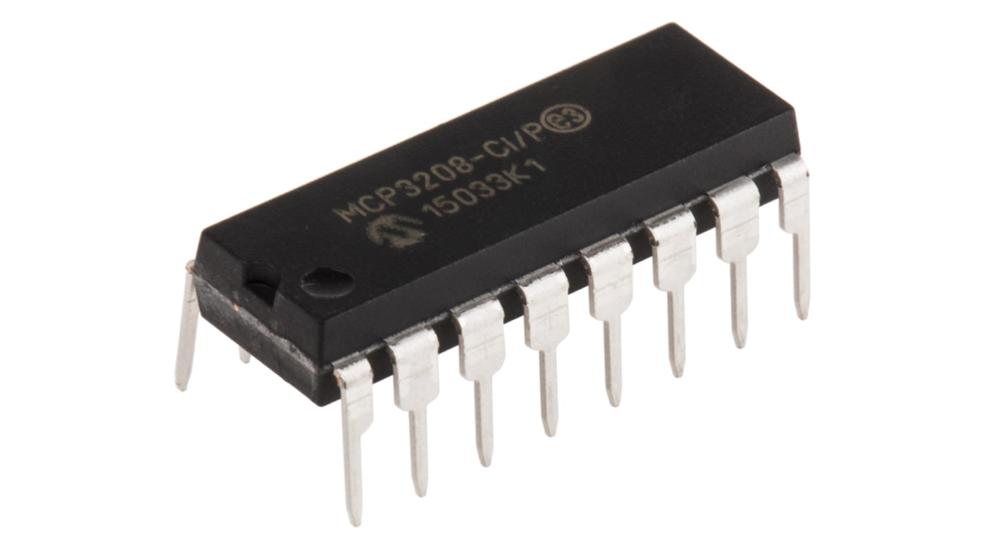 Microchip A/Dコンバータ, 12ビット, ADC数:8, 100ksps, MCP3208-CI/P | RS