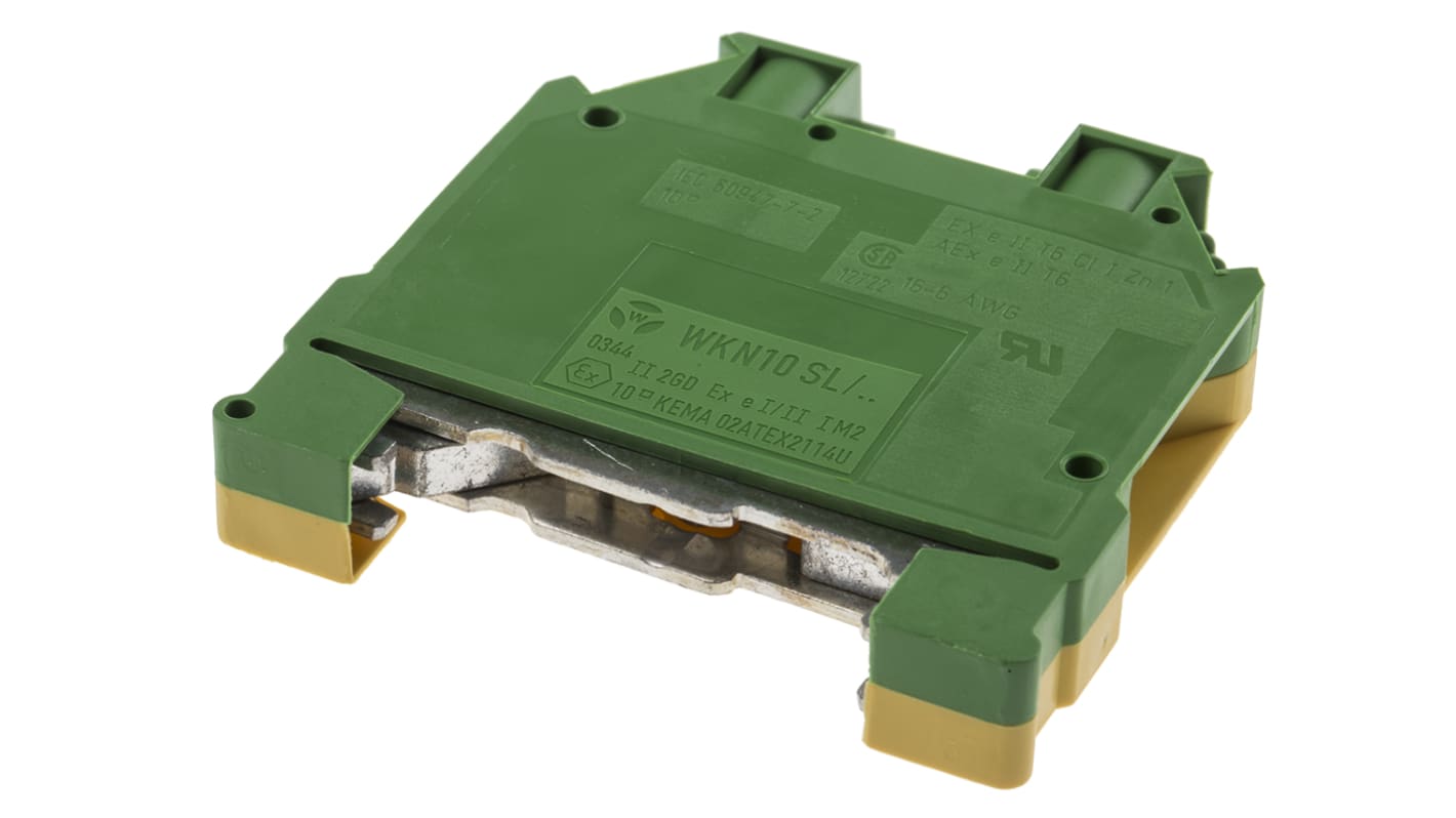 RS PRO 2-Way Earth Terminal Block, 10mm², 16 → 6 AWG Wire, Screw Down ...