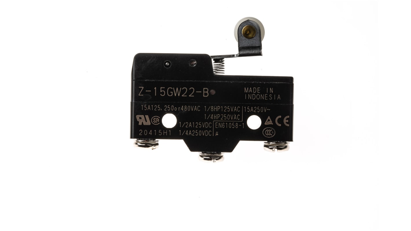 Z-15GW22-B | Omron Z Series Roller Lever Limit Switch, NO/NC, IP00, SPDT, 500V ac Max, 15A Max | RS