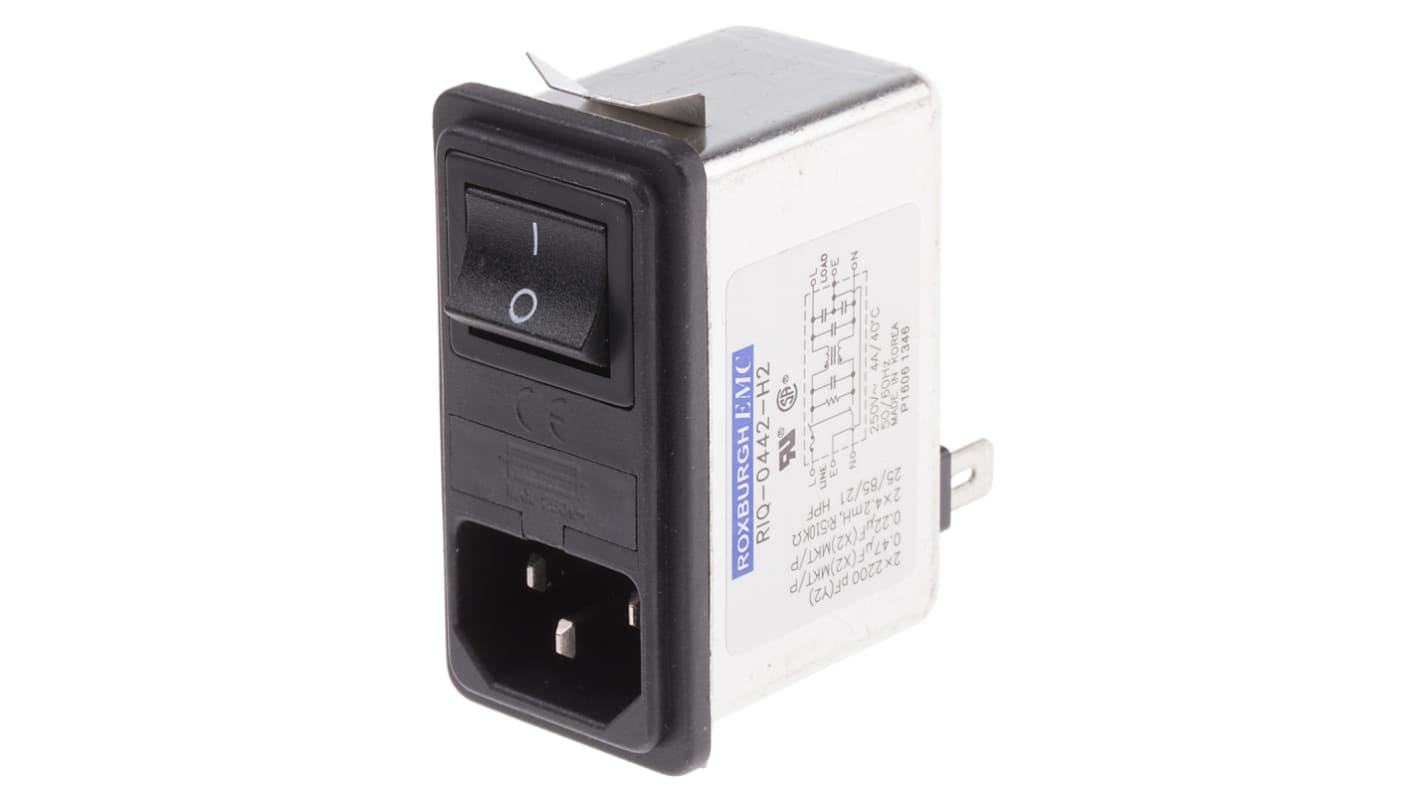 RS PRO 4A, 250 V ac Male Snap-In IEC Filter 2 Pole, Faston 1 Fuse | RS