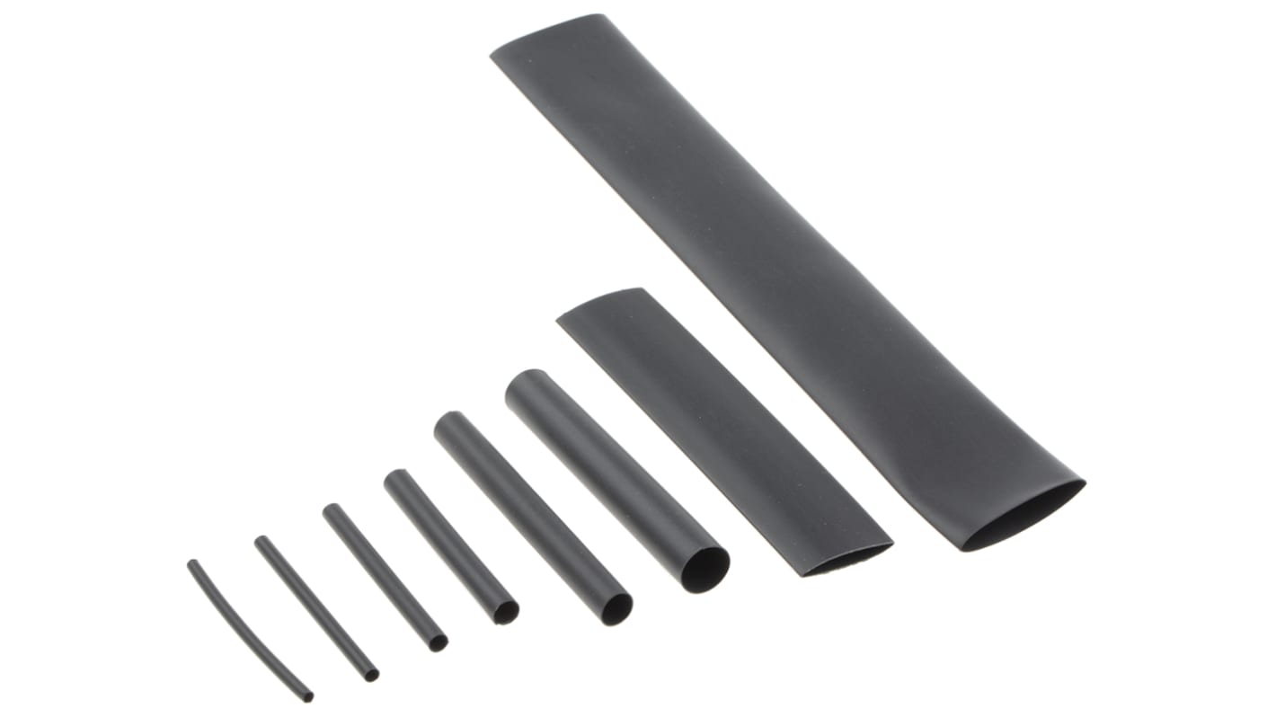 RNF-100-KIT-BLACK | TE Connectivity Heat Shrink Tubing, Black 1.6mm Sleeve Dia. x 50mm Length 2: ...