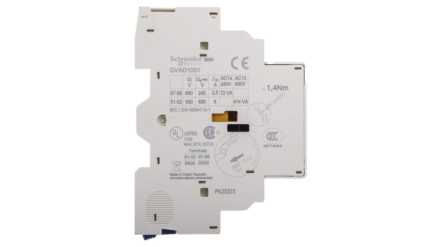 GVAD1001 | Schneider Electric Auxiliary Contact, 2 Contact, 1NC + 1NO ...