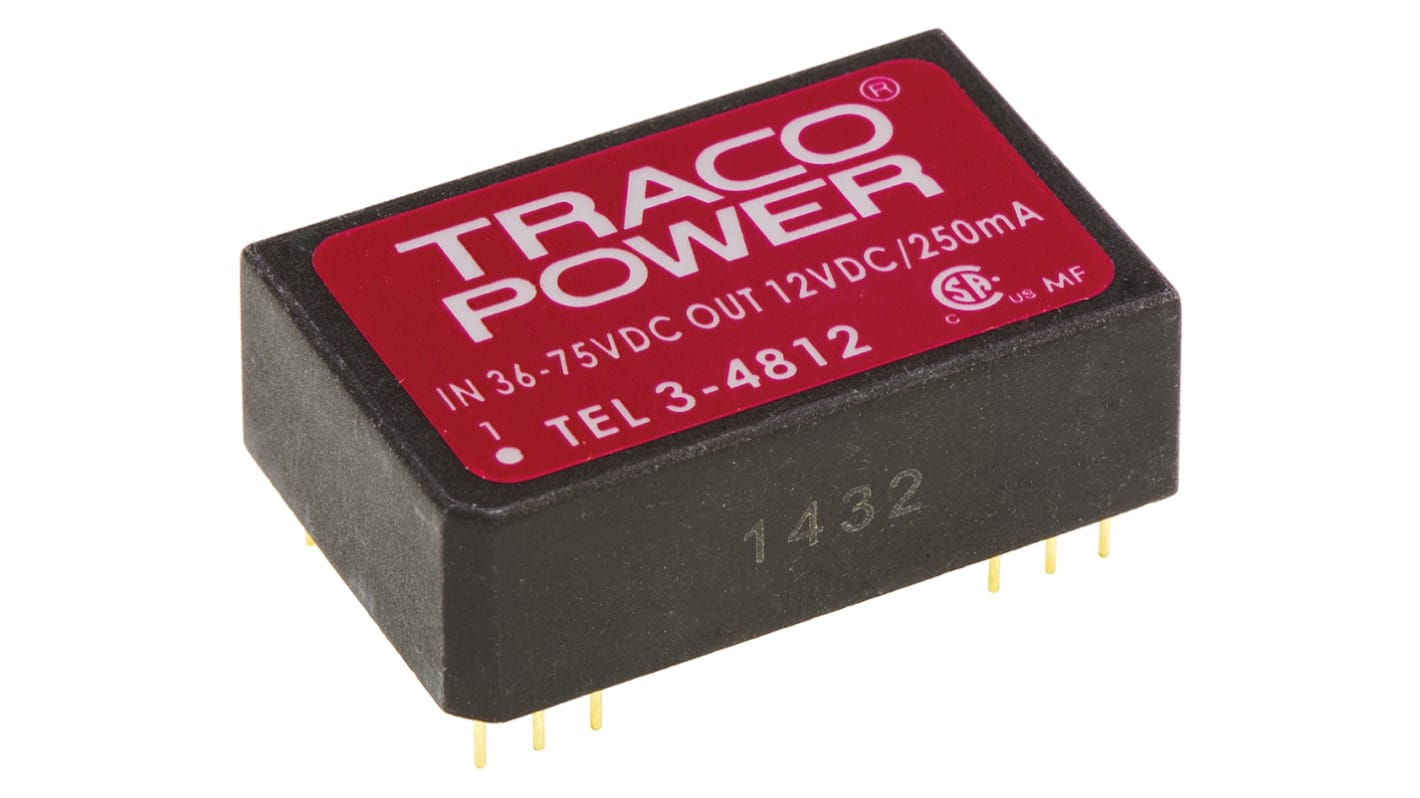 TRACOPOWER DC-DCコンバータ Vout：12V dc 36 → 75 V dc, 3W, TEL 3-4812 | RS