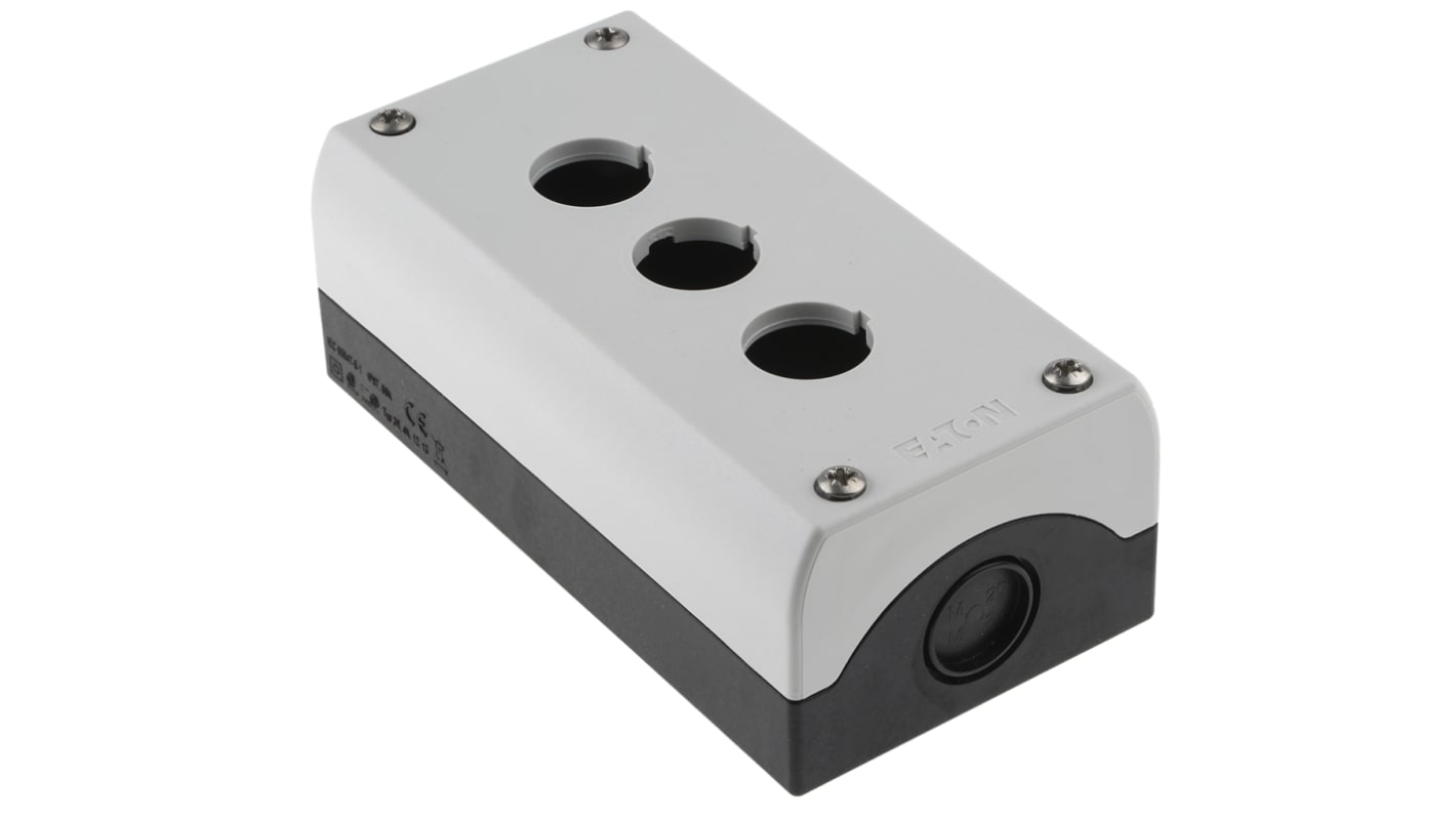 216538 M22-I3 | Eaton Grey Plastic M22 Push Button Enclosure - 3 Hole 22mm Diameter | RS