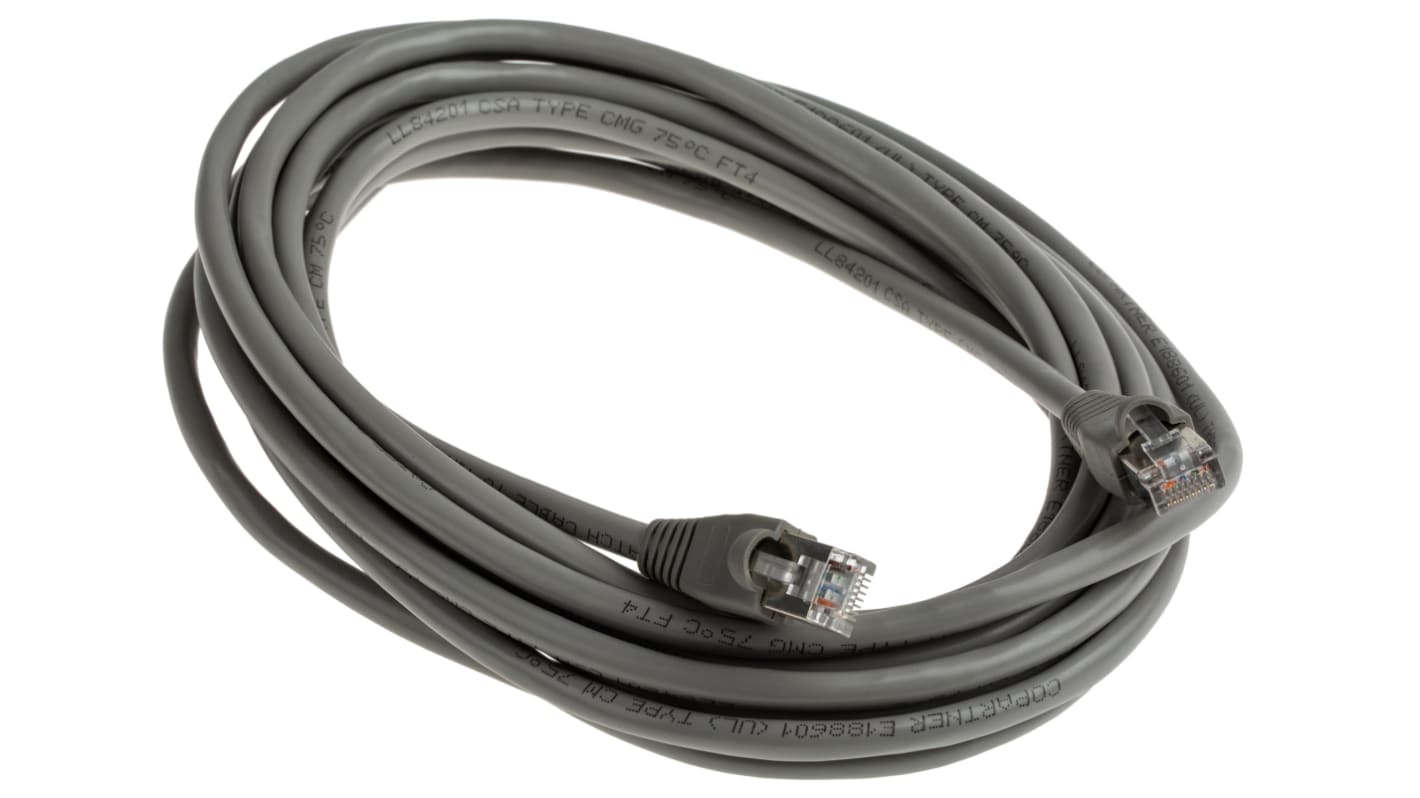 RS PRO Cat5e Male RJ45 to Male RJ45 Ethernet Cable, U/FTP, Grey, 5m | RS