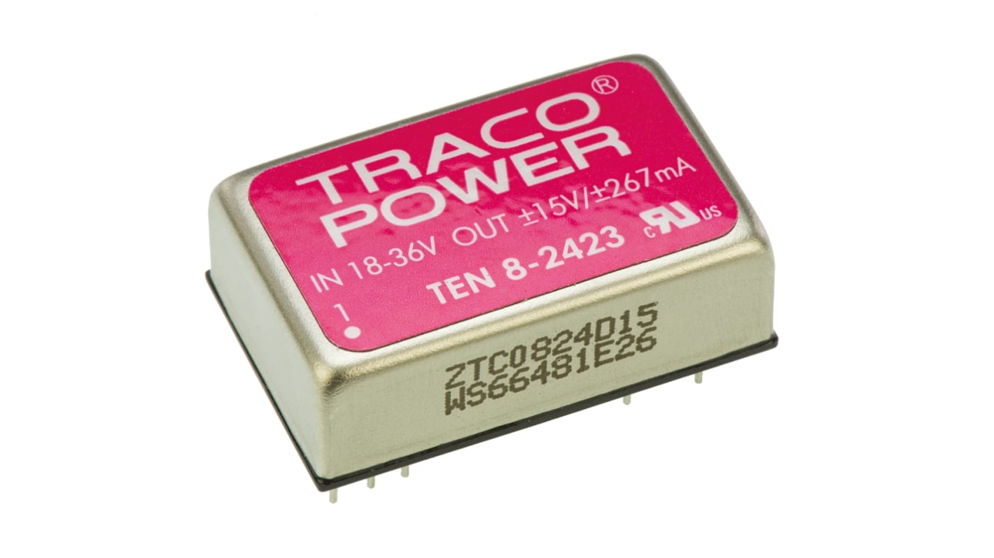TEN 8-2423 | TRACOPOWER TEN 8 DC-DC Converter, ±15V dc/ ±265mA Output, 18 → 36 V dc Input, 8W ...