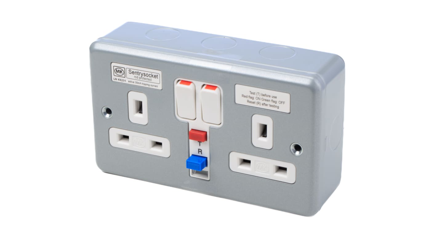 K6231 ALM | MK Electric 13A, BS Fixing, Active, 2 Gang RCD Socket ...