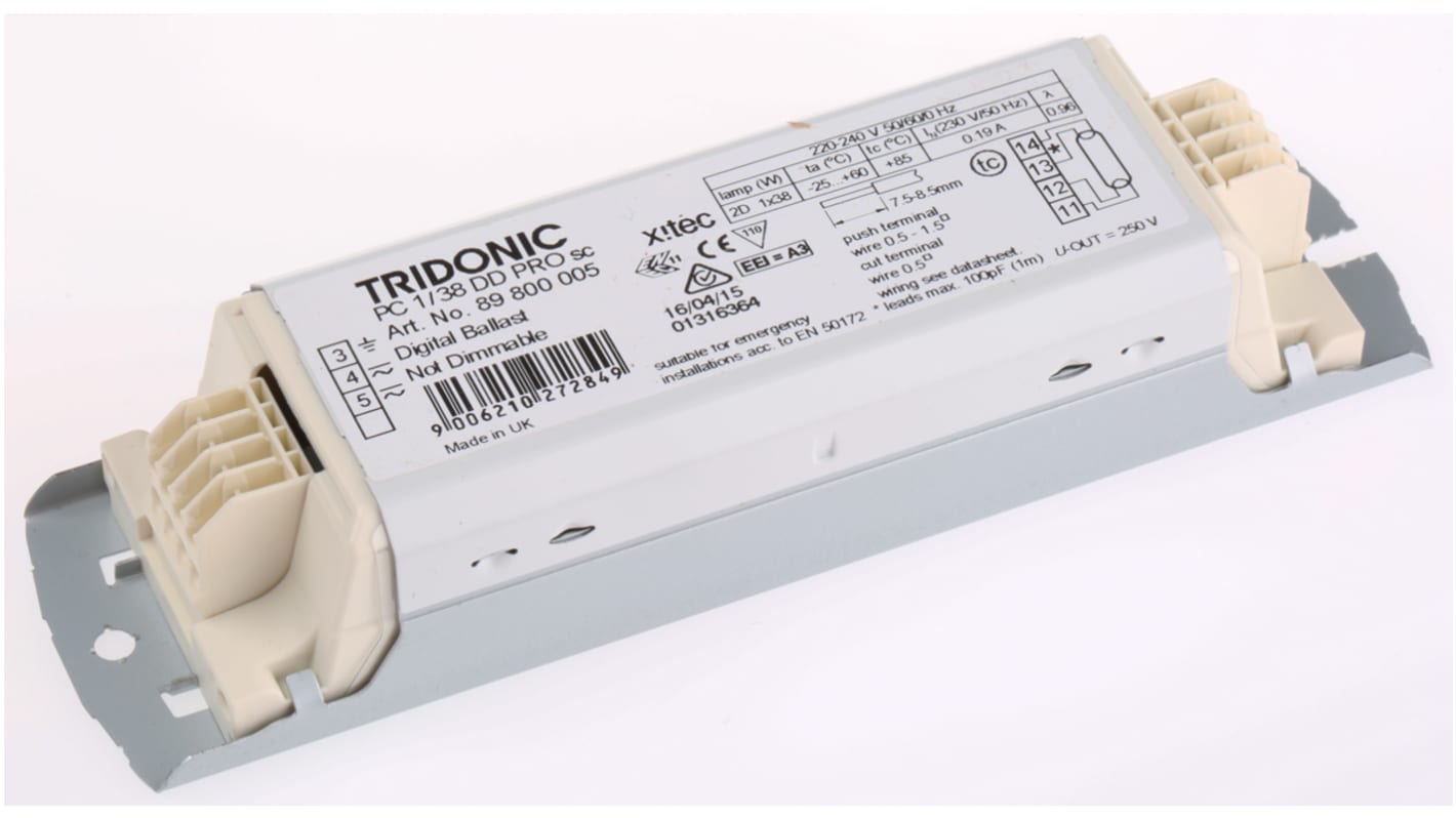 PC1X38 DD PRO | Tridonic 38 W Electronic Compact Fluorescent Lighting Ballast, 220 → 240 V | RS