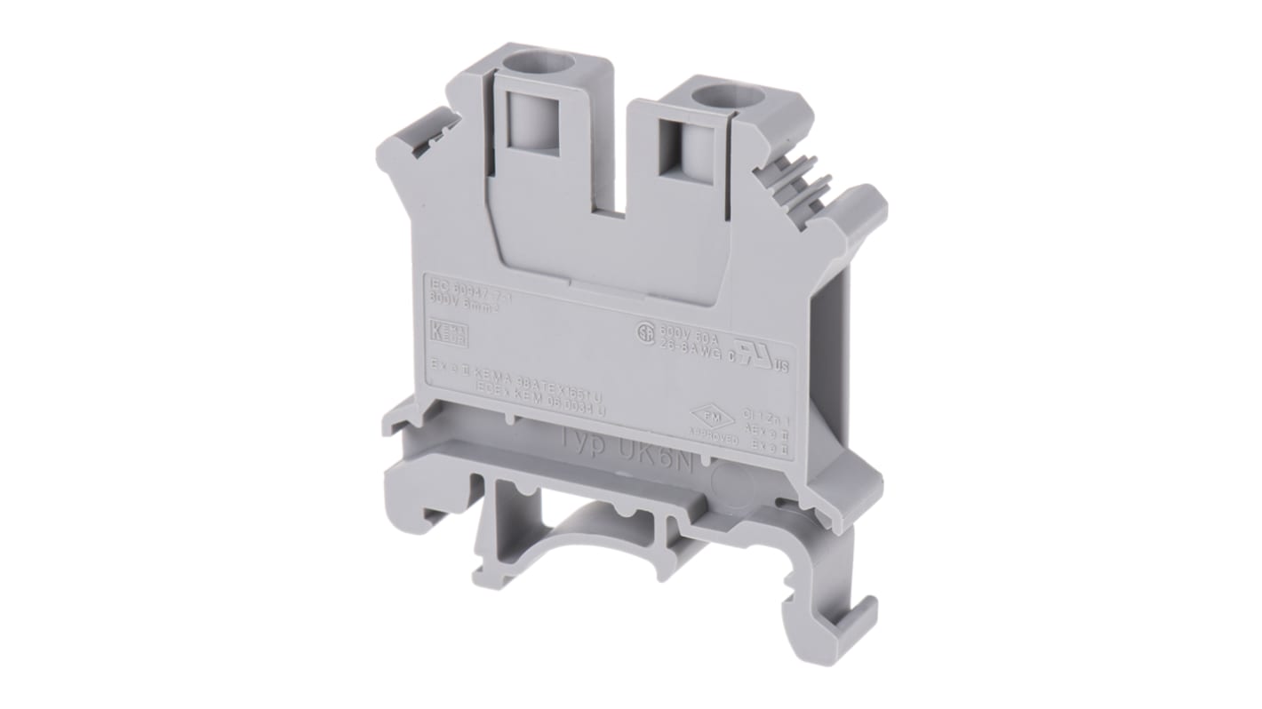 3004524 | Phoenix Contact UK 6 N Series Grey DIN Rail Terminal Block, 0 ...
