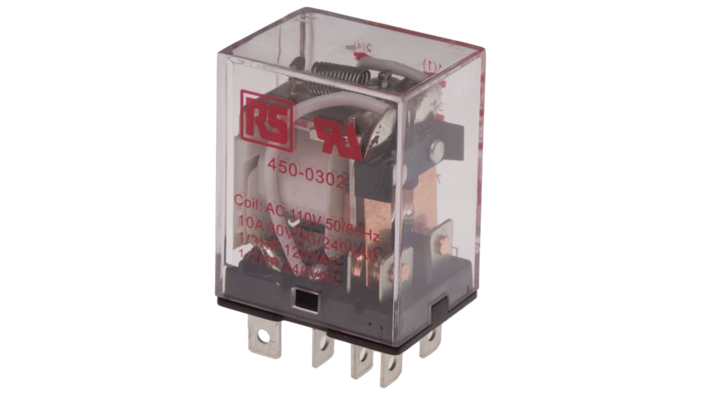 RS PRO Plug In Power Relay, 110V ac Coil, 10A Switching Current, DPDT | RS