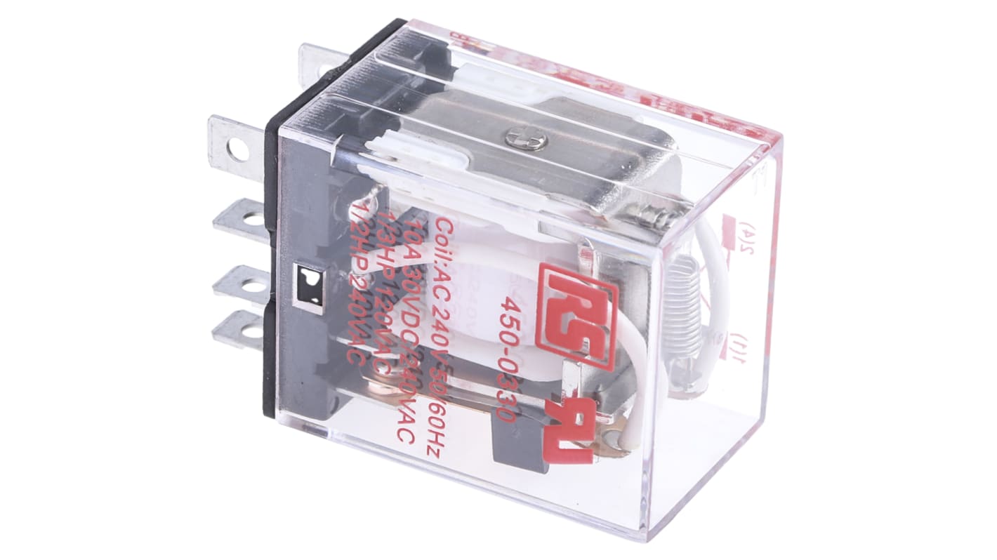 RS PRO Plug In Power Relay, 240V ac Coil, 10A Switching Current, DPDT | RS