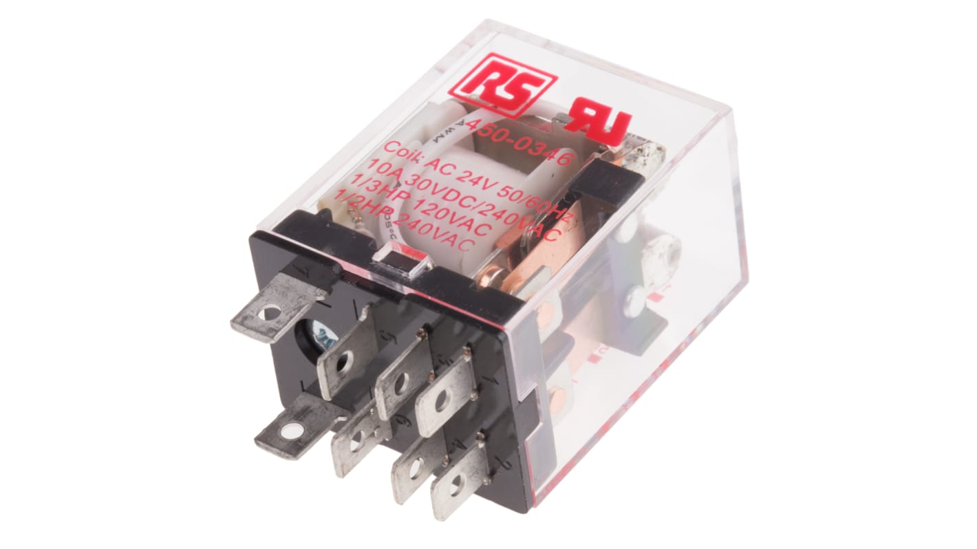 RS PRO Plug In Power Relay, 24V ac Coil, 10A Switching Current, DPDT | RS