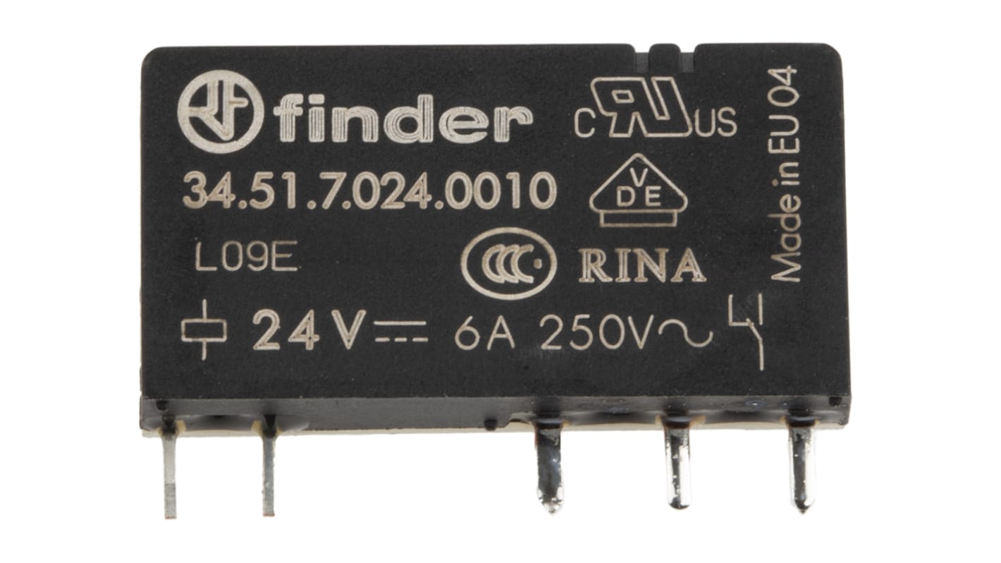 34.51.7.024.0010 | Finder PCB Mount Power Relay, 24V dc Coil, 6A ...
