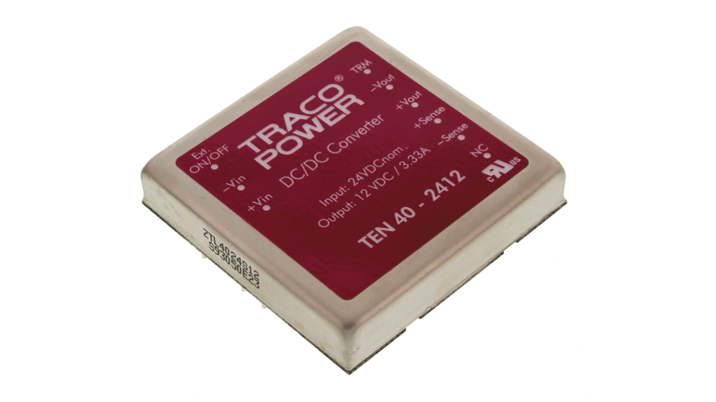 TEN 40-2412 | TRACOPOWER TEN 40 DC-DC Converter, 12V dc/ 3.3A Output, 18 → 36 V dc Input, 40W ...