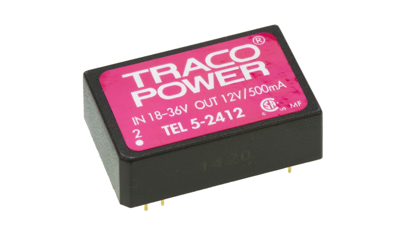 TEL 5-2412 | TRACOPOWER TEL 5 DC-DC Converter, 12V dc/ 500mA Output, 18 → 36 V dc Input, 5W ...