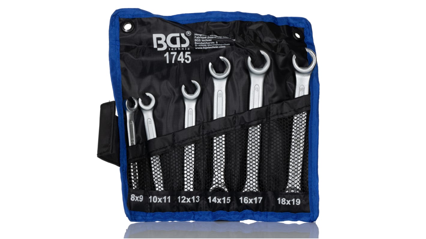 RS PRO 6-Piece Spanner Set, 8 x 9 → 18 x 19 mm, Chrome Vanadium Steel | RS