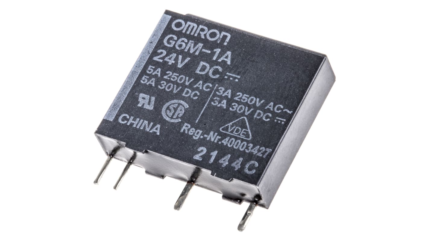 G6M-1A 24DC | Omron PCB Mount Non-Latching Relay, 24V dc Coil, 5A Switching Current, SPST | RS