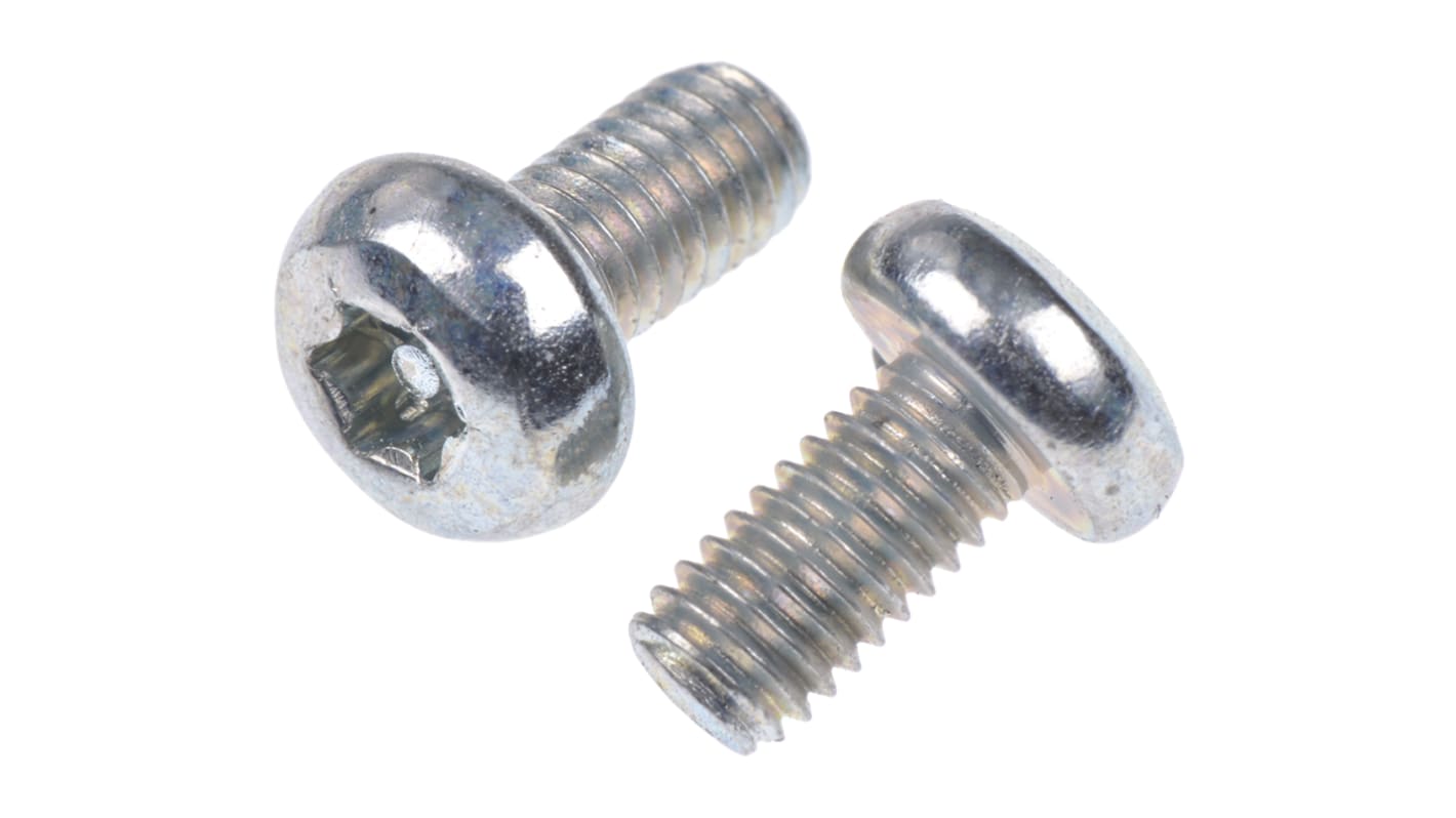 RS PRO Bright Zinc Plated Pan Steel Tamper Proof Security Screw, M3 x ...